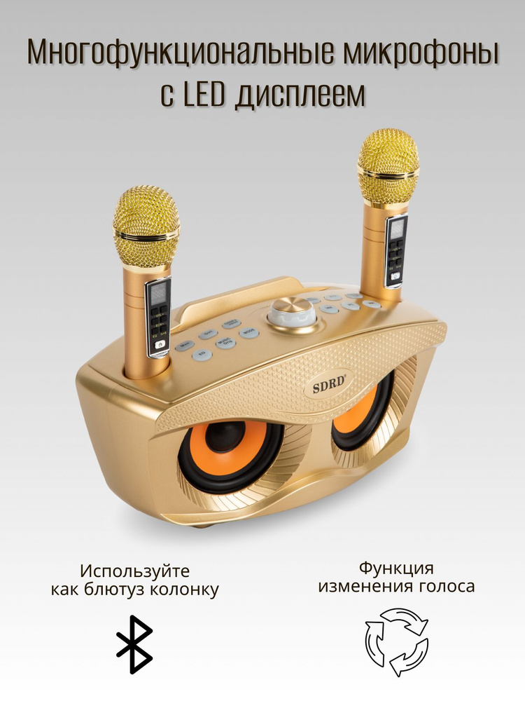 Домашняя Беспроводная Караоке система SDRD SD-306 Plus золотая с двумя беспроводными микрофонами ...