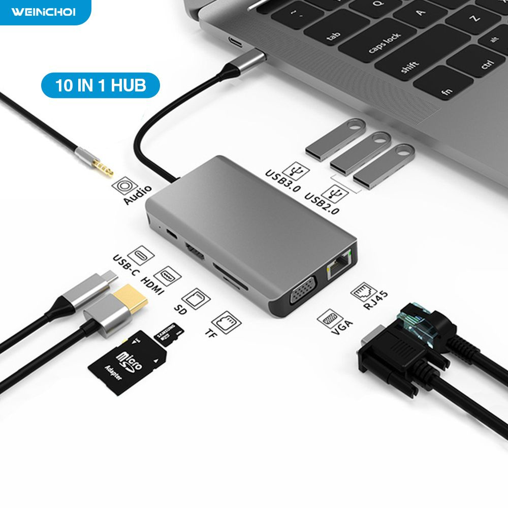 Док-станция USB Type C HUB-HDMI-совместимый адаптер OTG Vga RJ45 Lan ...