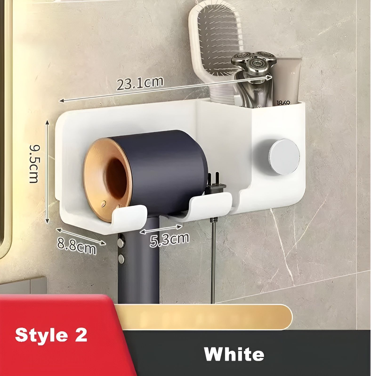 Держатель для фена; белый; самоклеющийся; с полкой; для фена dyson; для ...