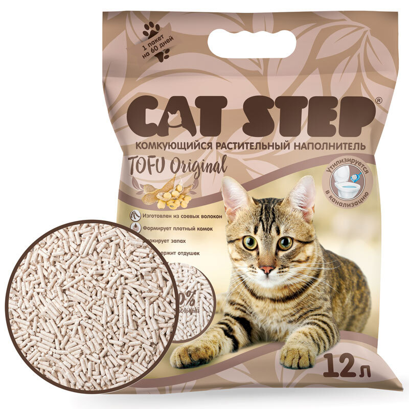 Наполнитель комкующийся растительный CAT STEP Tofu Original, 12 л ...