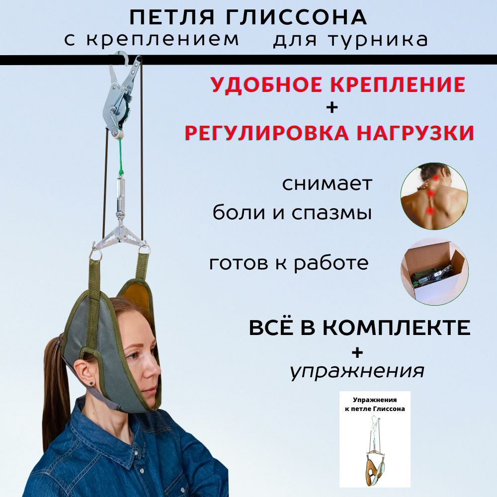 Петля Глиссона с КРЕПЛЕНИЕМ для турника, тренажер для вытяжения шеи ...