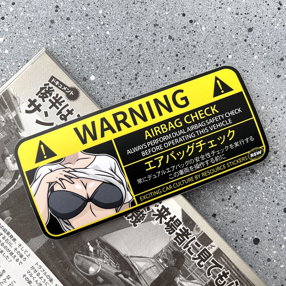 Наклейки на авто с предупреждающей надписью Warning airbag check BLACK ...