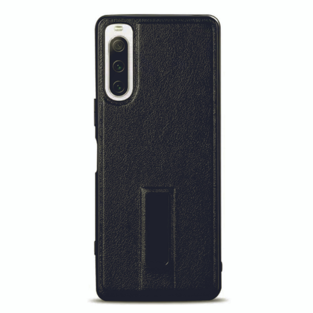 Чехол с подставкой для Sony Xperia 10 V черный, под кожу (Сони 10 5 ...