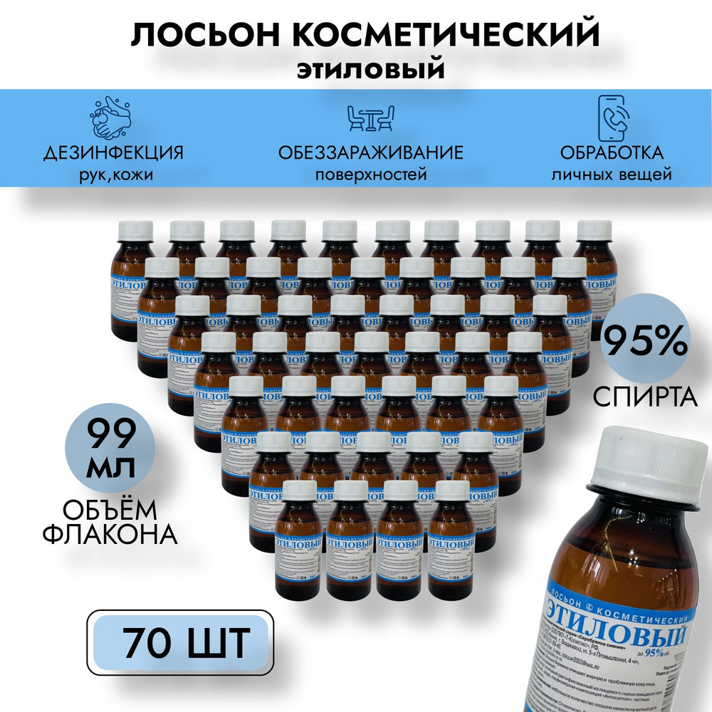 Лосьон косметический Этиловый 99 мл, 70шт, пластик - купить с доставкой ...