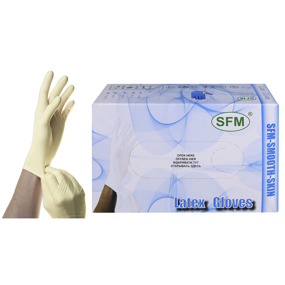 Перчатки латексные смотровые опудренные, размер L(8-9) SFM Германия ...