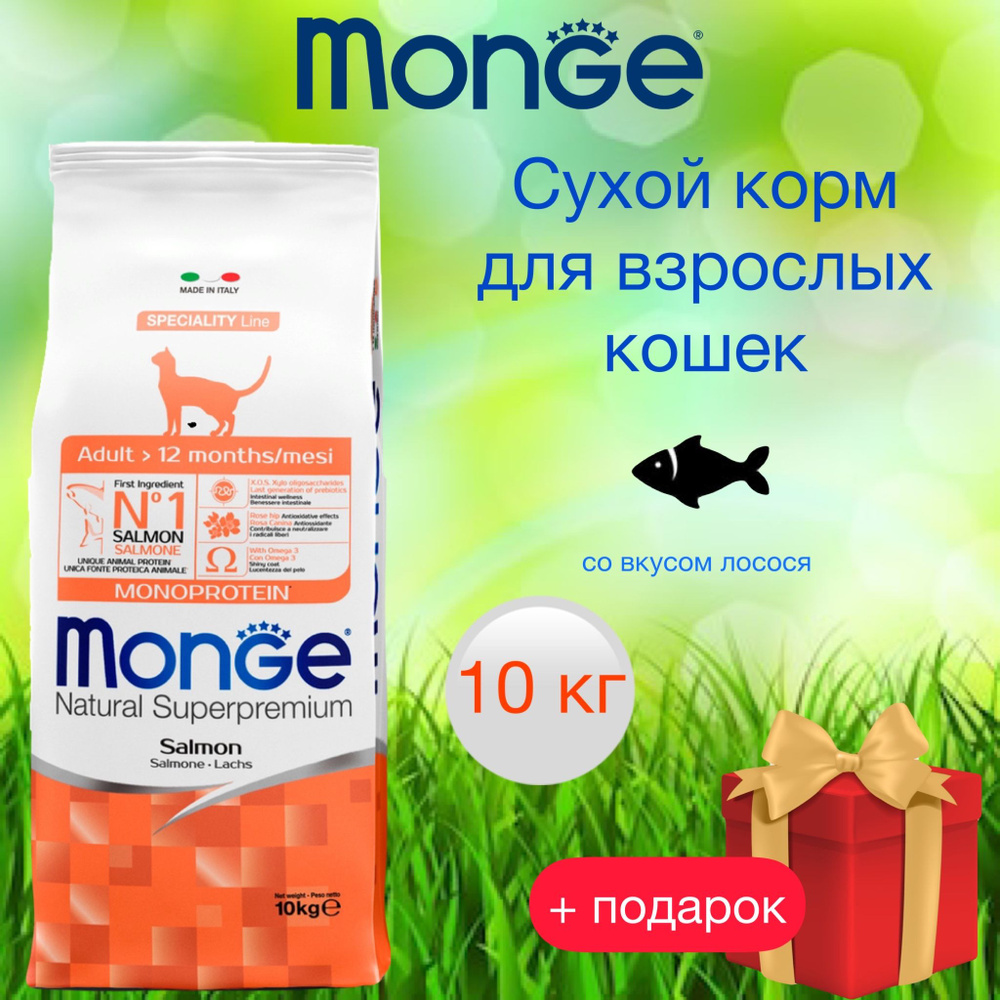 Monge Cat Adult сухой корм для взрослых кошек с лососем 10 кг - купить ...