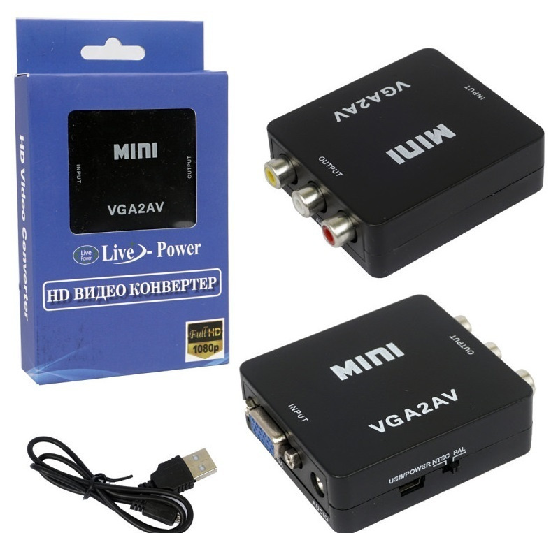 HD видео конвертер VGA на RCA (AV) для подключения монитора/ ТВ ...