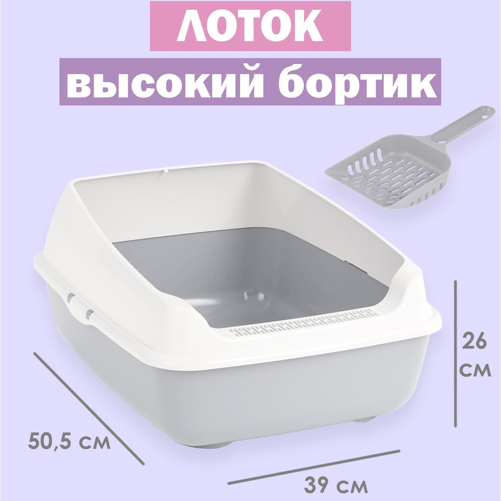Лоток для кошек с бортом большой с совком - купить с доставкой по ...