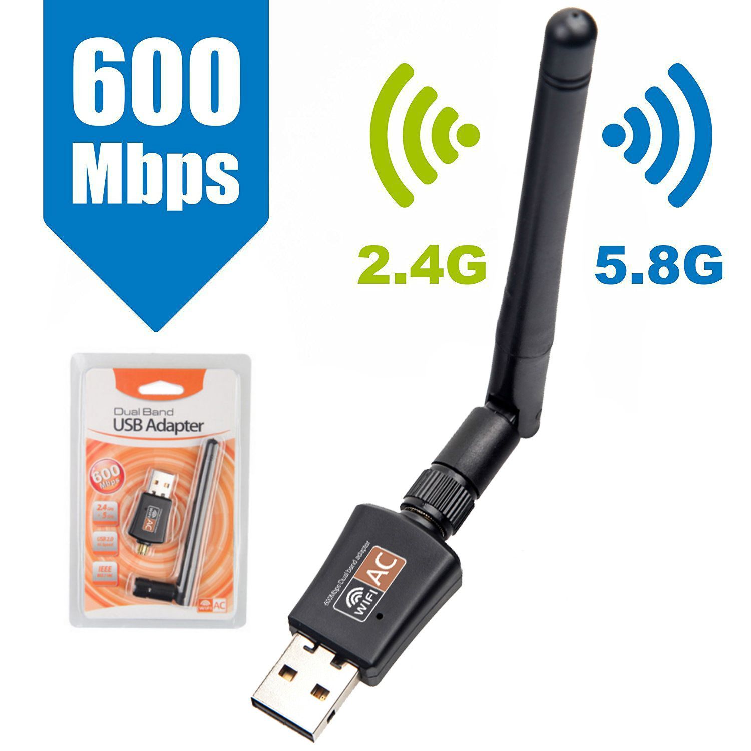 Вайфай адаптер для компьютера и телевизора, 5 ГГц / 2.4 ГГц ; Usb wi-fi ...