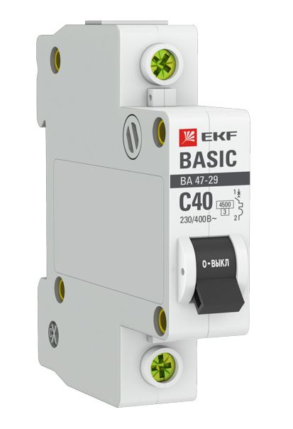 Купить Автоматический выключатель EKF Basic 1P 40А (C) 4,5кА ВА 47-29 (mcb4729-1-40C) по низкой ...