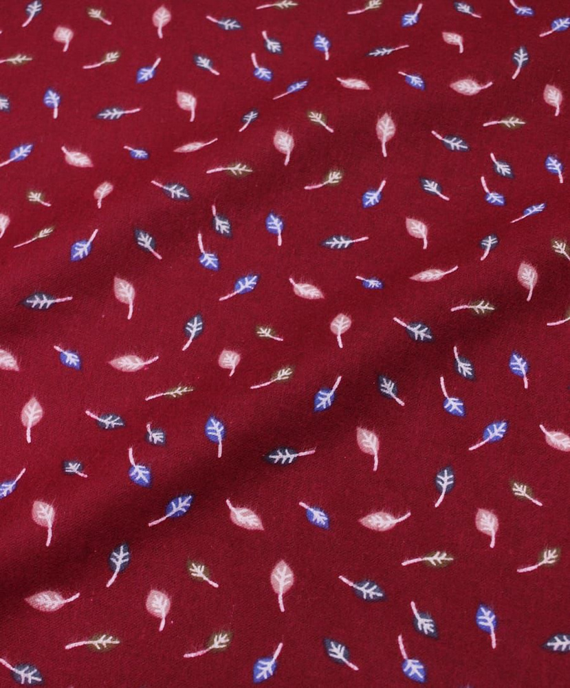 Ткань для шитья(1,5 м) Теплый хлопок "Листочки на бордовом", ш.1.47м ...