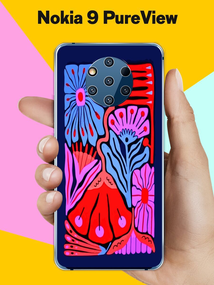 Силиконовый чехол на Nokia 9 PureView Цветы на синем / для Нокиа 9 ...