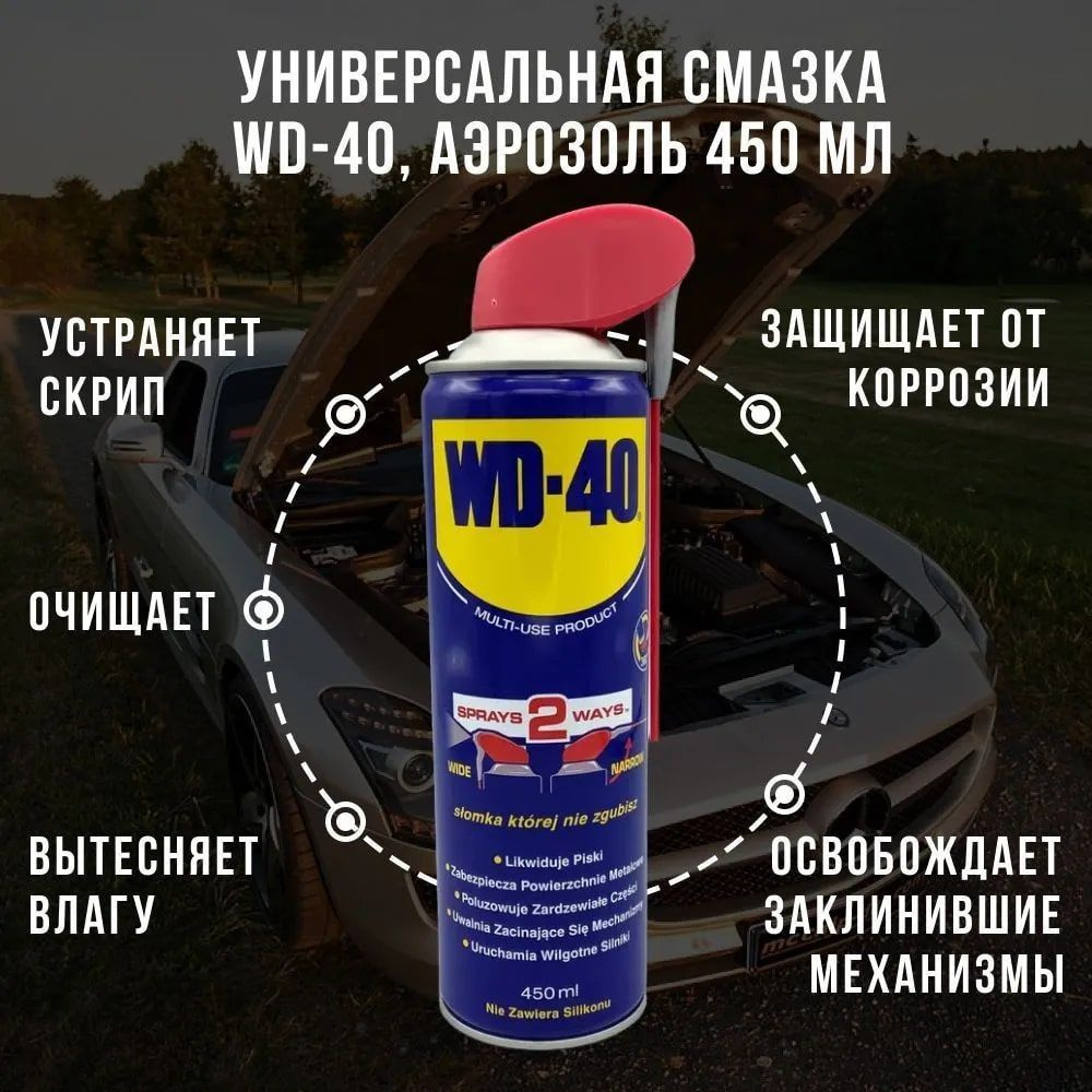 Универсальная смазка WD-40 проникающая 450 мл., аэрозоль с носиком, жидкий ключ - купить в ...
