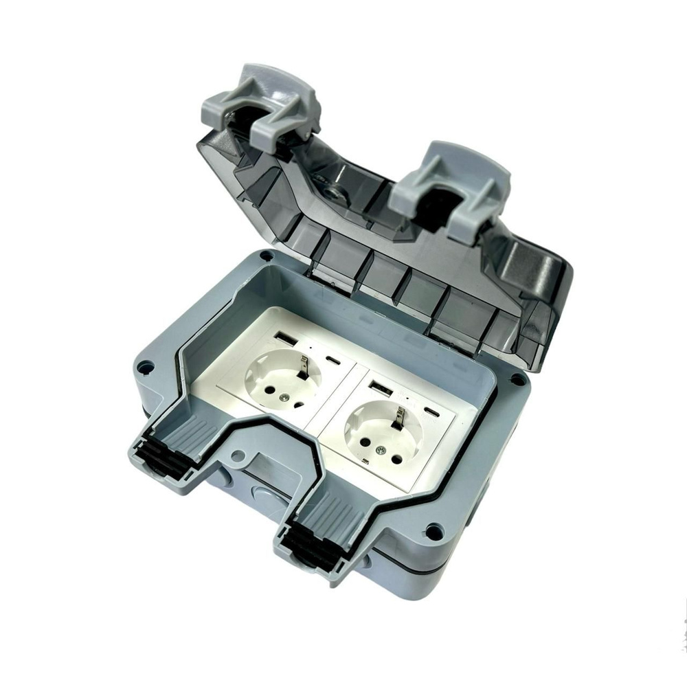Розетка уличная с USB-C IP66 двойная влагозащищенная, садовая, наружняя ...