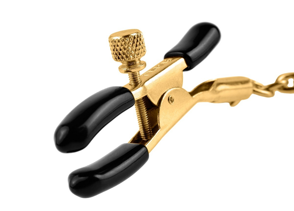 Чёрные с золотом зажимы на соски Gold Chain Nipple Clamps - купить с ...