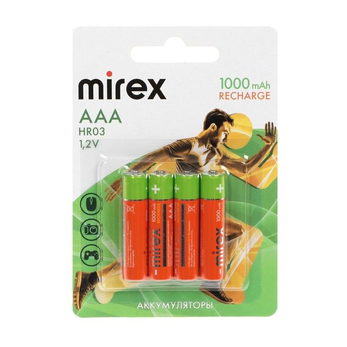 Аккумулятор Mirex, Ni-Mh, AAA, HR03-4BL, 1.2В, 1000 мАч, блистер, 4 ...