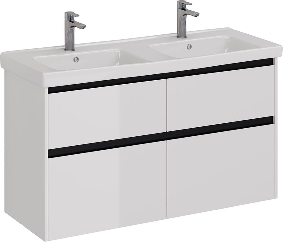 Тумба с раковиной Lemark Combi 125 подвесная, напольная, двойная, 125, 5 см, с ящиками, белая ...