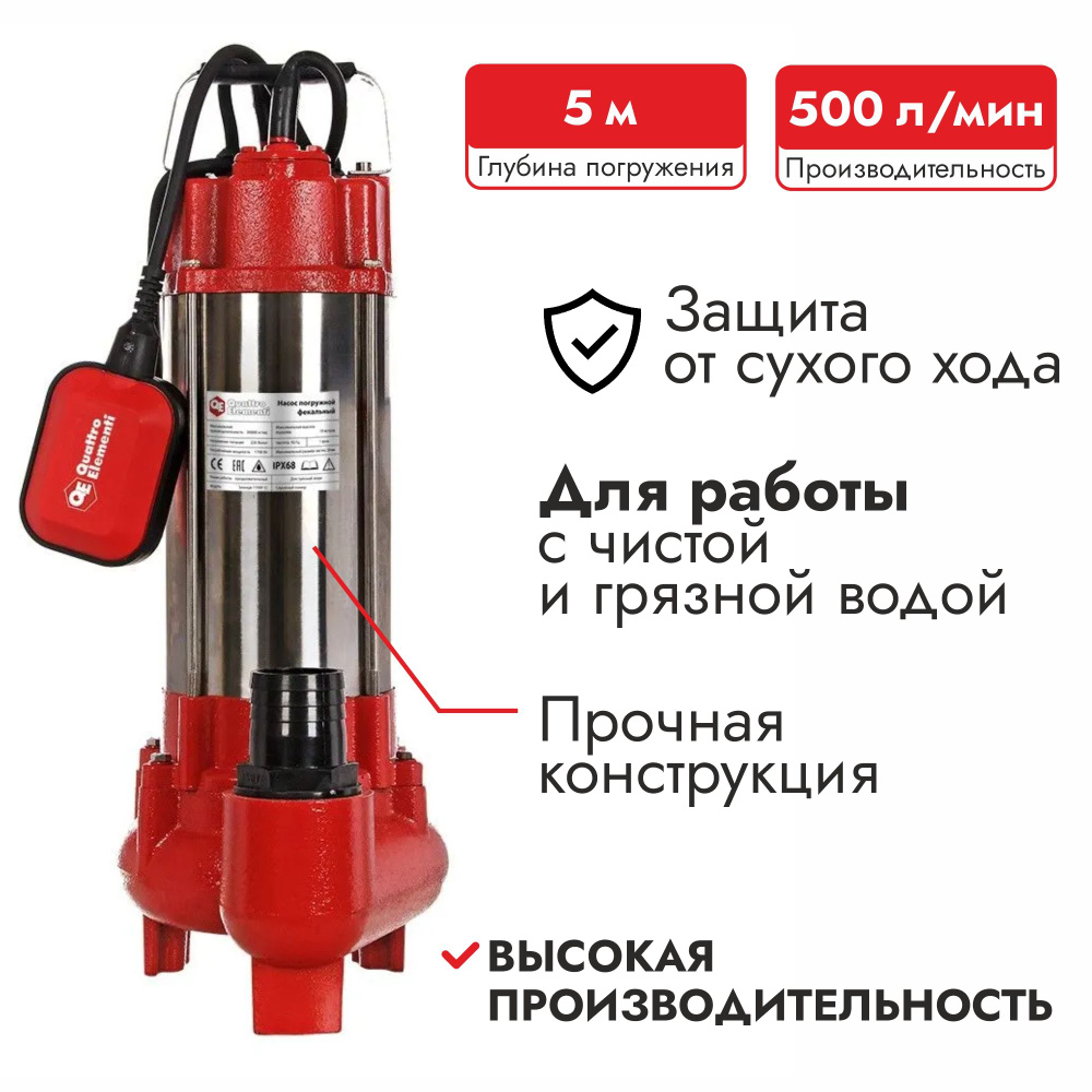 Насос фекальный Quattro Elementi Sewage 1700F Ci 910-188 - купить по ...