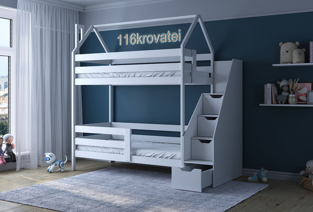Двухъярусная кровать 116krovatei 2х ярусная с крышей и ЛКx99x215 см ...
