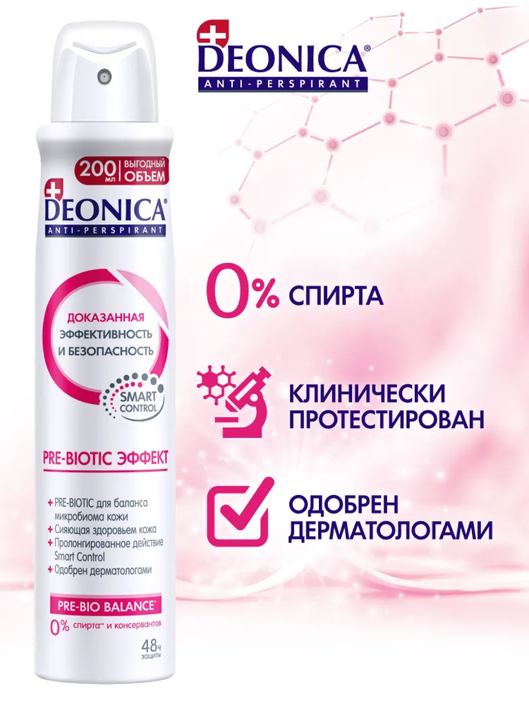 Дезодорант женский Деоника Антиперспирант Pre-Biotic Эффект спрей 200 ...