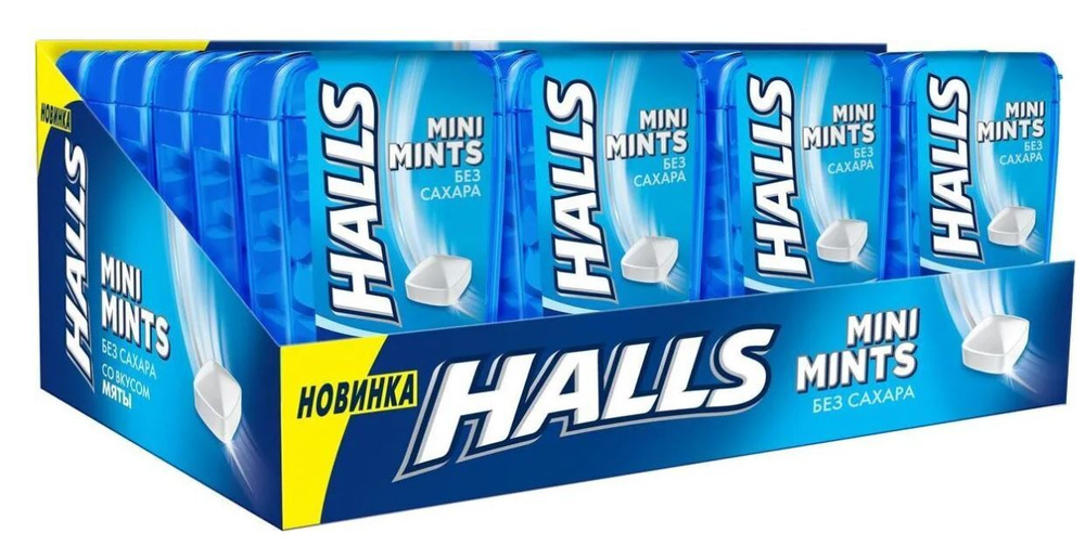 Леденцы HALLS Mini Mints без сахара со вкусом мяты, 12,5 г х 24 шт ...