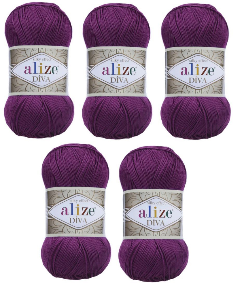 Пряжа Diva, Ализе Дива, состав: 100% микрофибра, метраж : 100 гр. 350 м, упаковка : 5 x 100 гр ...
