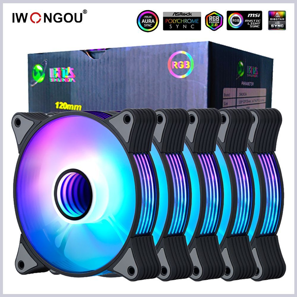 IWONGOU кулер для корпуса пк 120 мм PWM Black 5 in 1 вентилятор 5v3pin argb Синхронизация ...