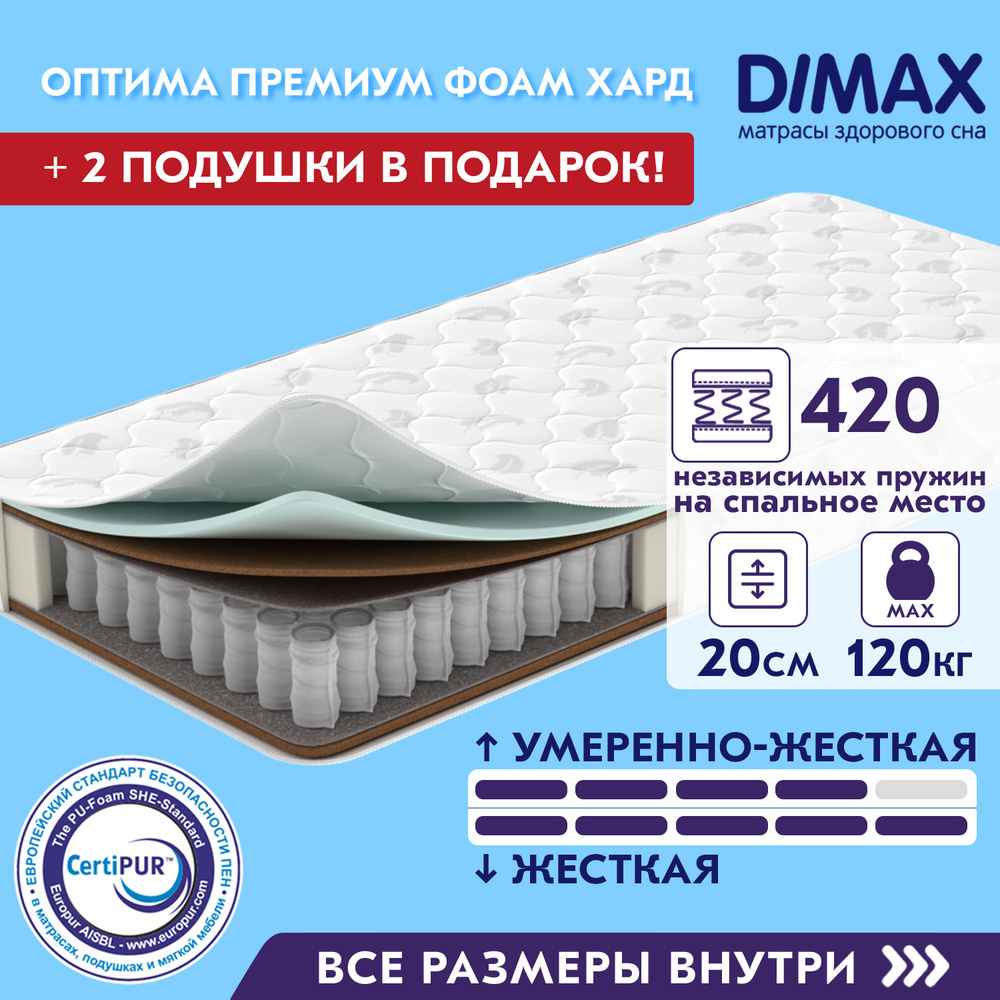 Матрас Dimax Премиум Фоам Хард серия Оптима, Независимые пружины, 170 ...