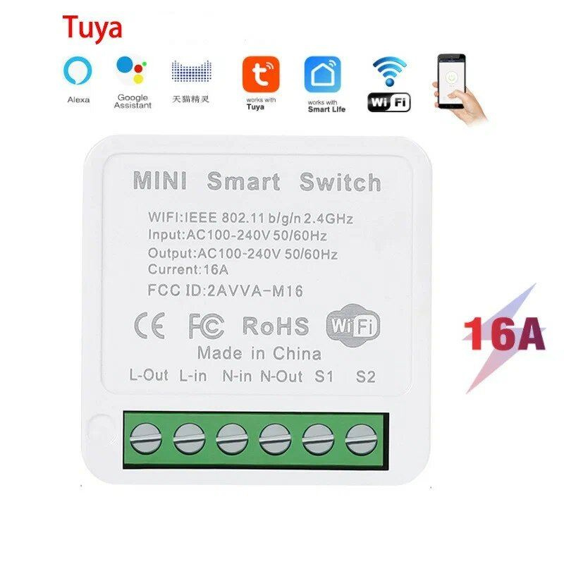Мини переключатель реле tuya wifi. Поддержка помощников Алиса, Маруся ...