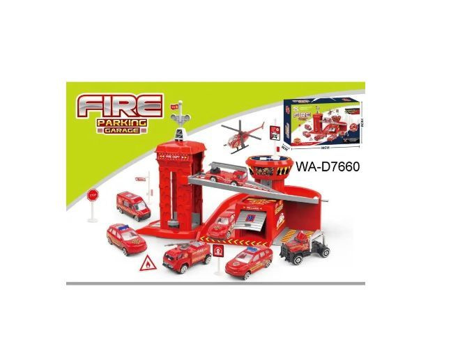 Парковка-трек Junfa Пожарная станция, с 2 машинками, лифтом, аксессуарами - купить с доставкой ...