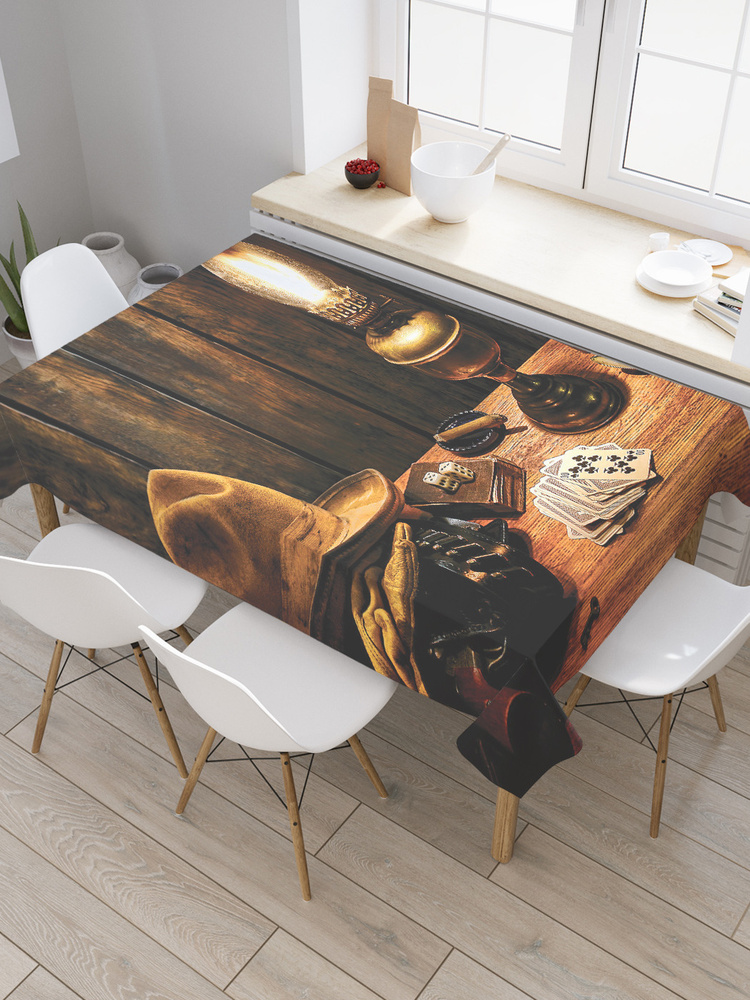 Скатерть прямоугольная на кухонный стол JoyArty "Игра в карты с ковбоем" из оксфорда, 180x145 см ...