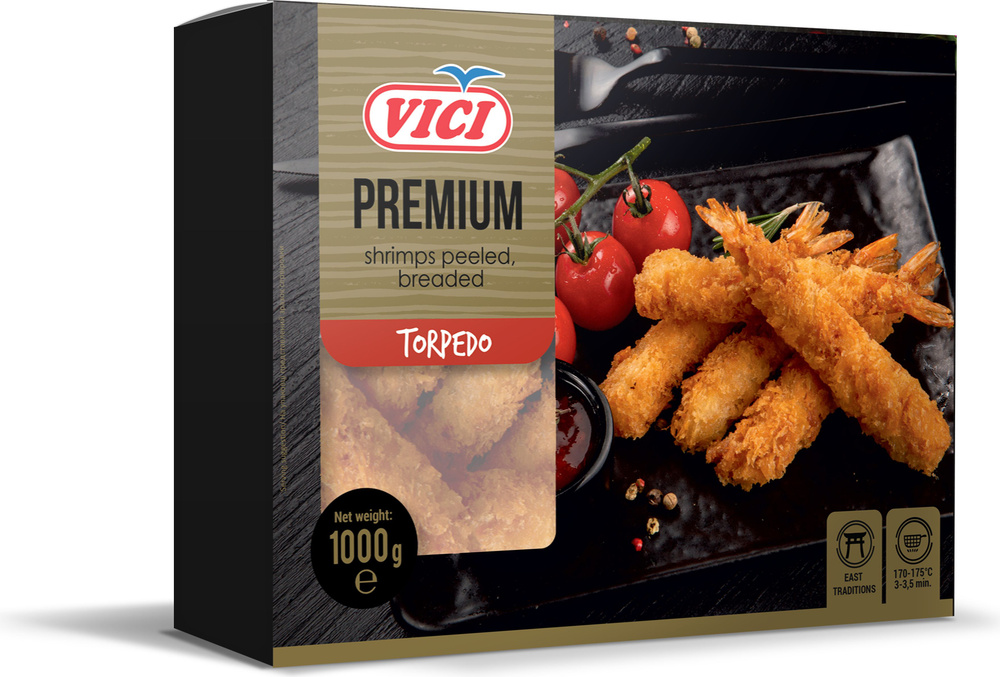 Креветки сырые очищенные с хвостиком в панировке Torpedo VICI, замороженные, 1000 г - купить с ...