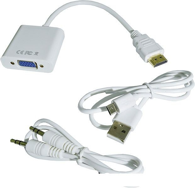 Кабель HDMI, VGA (D-Sub) Переходник-адаптер HDMI-VGA+AUX кабель 0,1м с ...