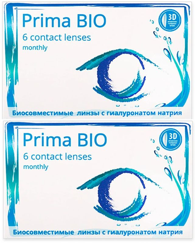 Prima Bio -2.25 / 14.2 / 8.6, 12 штук (2 пачки по 6 линз) контактные ...