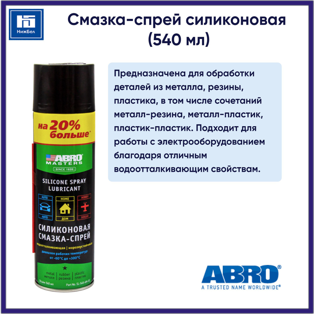 Смазка-спрей силиконовая (540 мл) ABRO MASTERS SL540AMRE - купить в ...