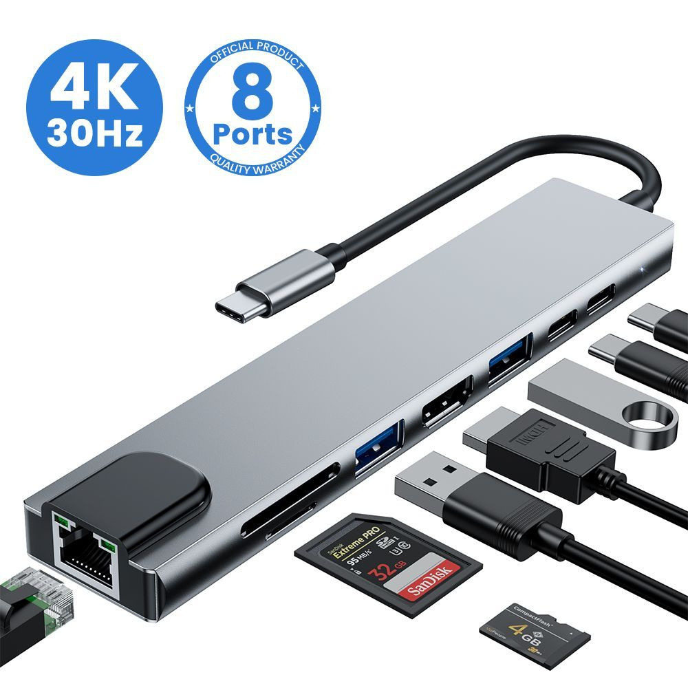 usb hub 3.0 usb разветвитель 8 в 1 type c USB хабы усб хаб 4K hdmi rj45 TF+SD thunderbolt,для ...