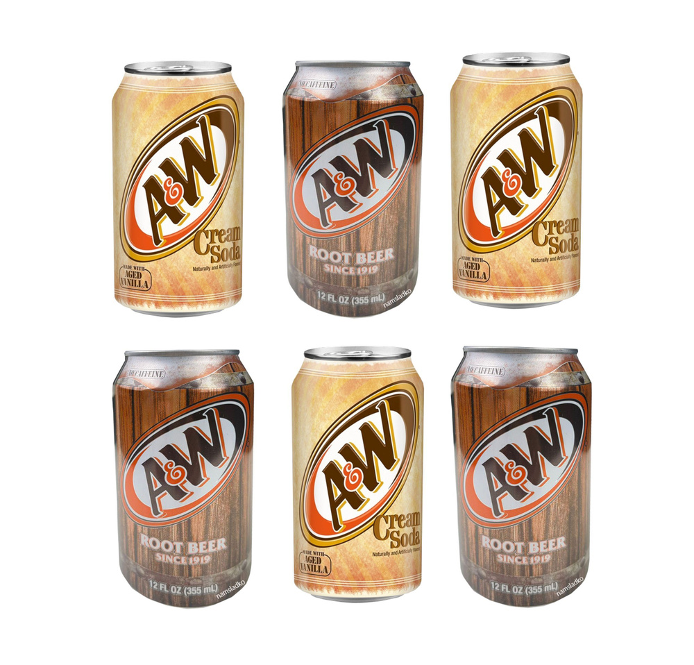 Газированный напиток A&W Cream Soda 3 шт, A&W Root Beer 3шт по 0,355 ...
