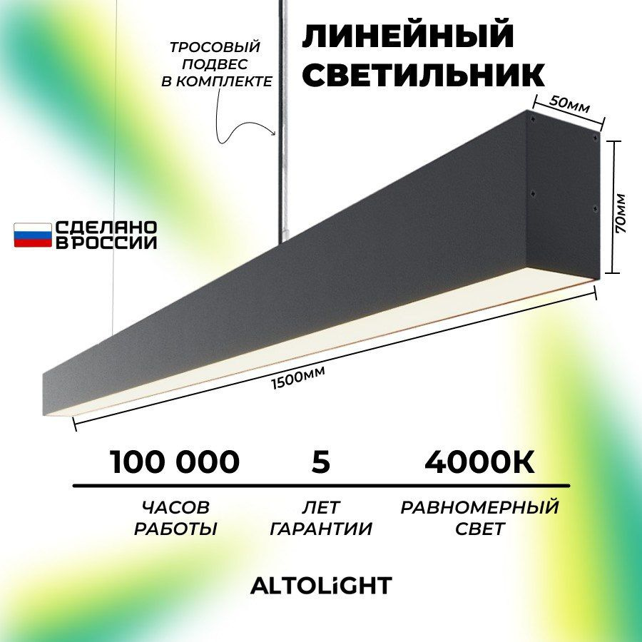 Светильник светодиодный подвесной на тросах, линейный профильный ...