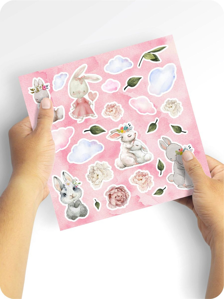 Стикеры наклейки на телефон / Розовые зайки и облака / 22 шт. купить по ...