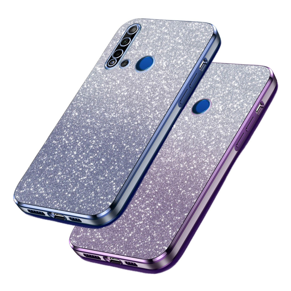 2 шт Чехол для Huawei nova 5i кейс прозрачный сиреневый с блестками ...