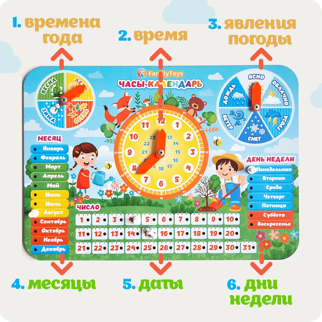 Обучающая игра FamilyToys "Часы - календарь" учим время, дни недели ...