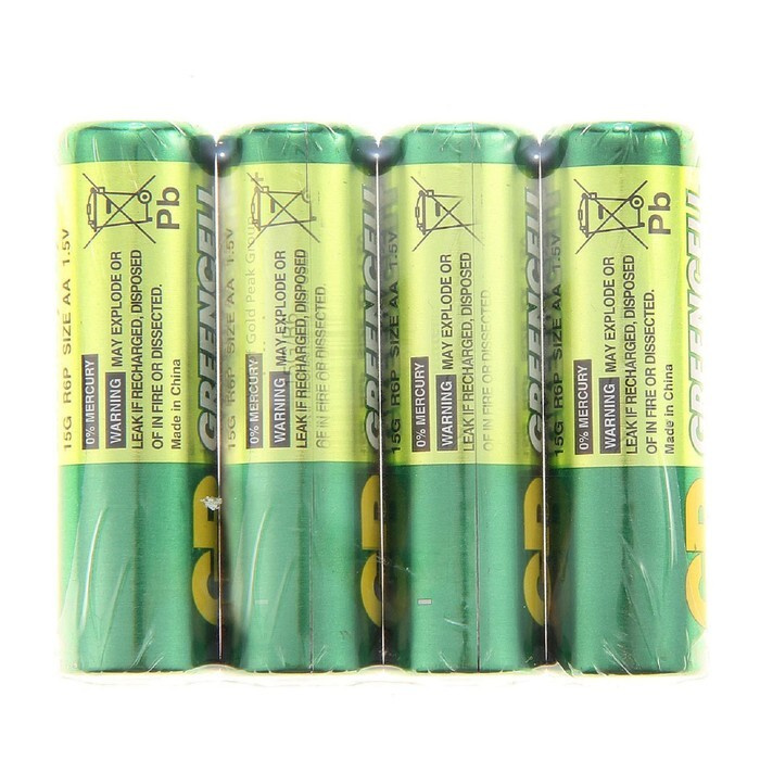 Батарейка солевая GP Greencell Extra Heavy Duty, AA, R6-4S, 1.5В ...