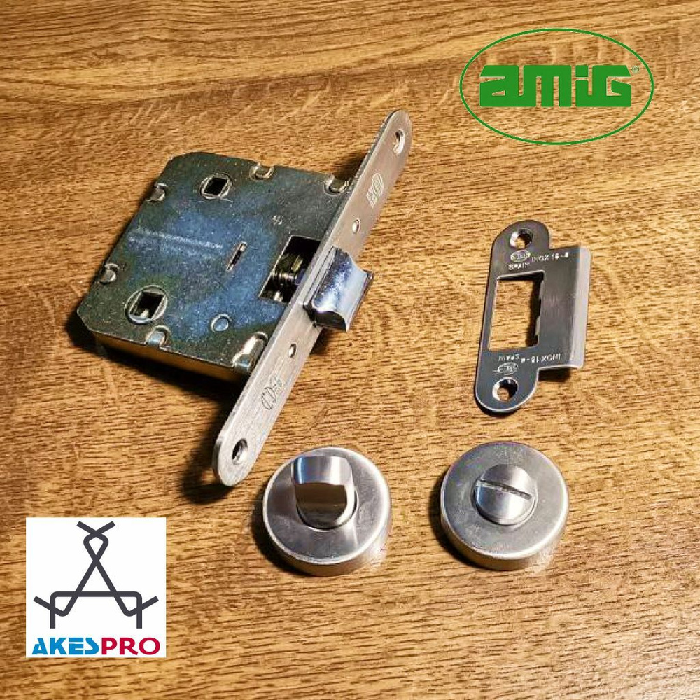 Замок AMIG 2000-50 WC INOX 4963 с заверткой AMIG WC 3-37 5234 INOX ...