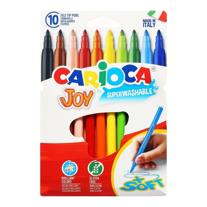 Фломастеры 10 цветов Carioca Joy, 2.6 мм, смываемые, увеличенный ресурс ...