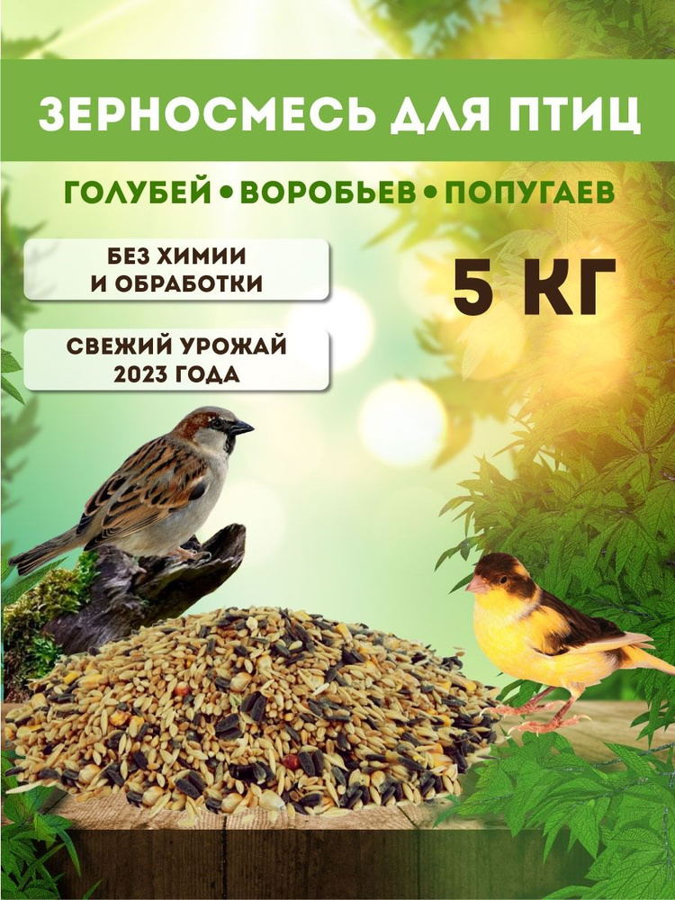 Корм для птиц 5 кг. Зерносмесь 7 в 1 семечки подсолнечника просо сафлор ...
