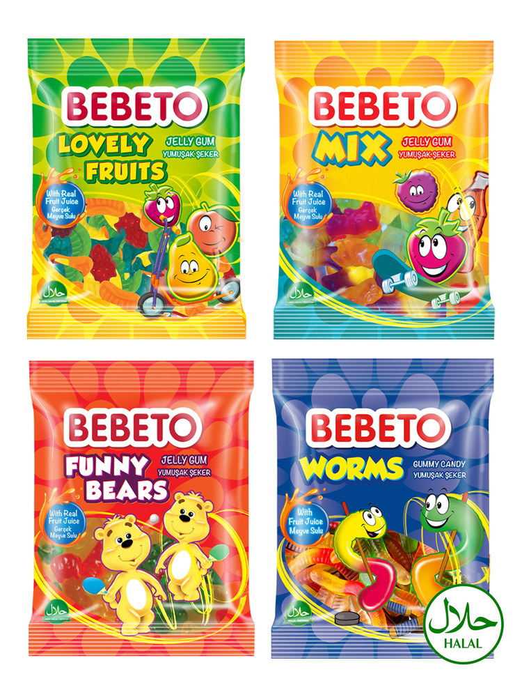 Мармелад жевательный BEBETO 4 вида: Мишки, Червячки, Фрукты, Микс ...