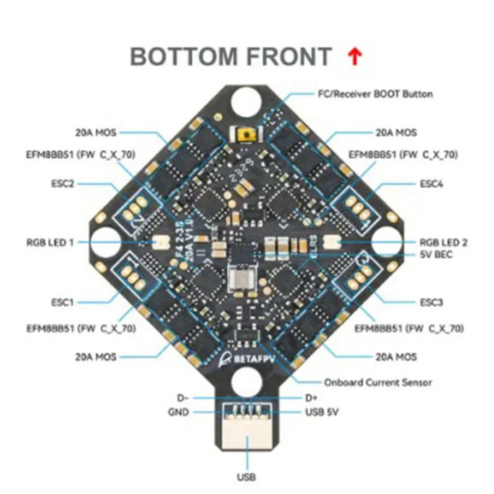 Контроллер полета F4 2 3s 20a Aio V1 совместимый с Pavo Pico Brushl