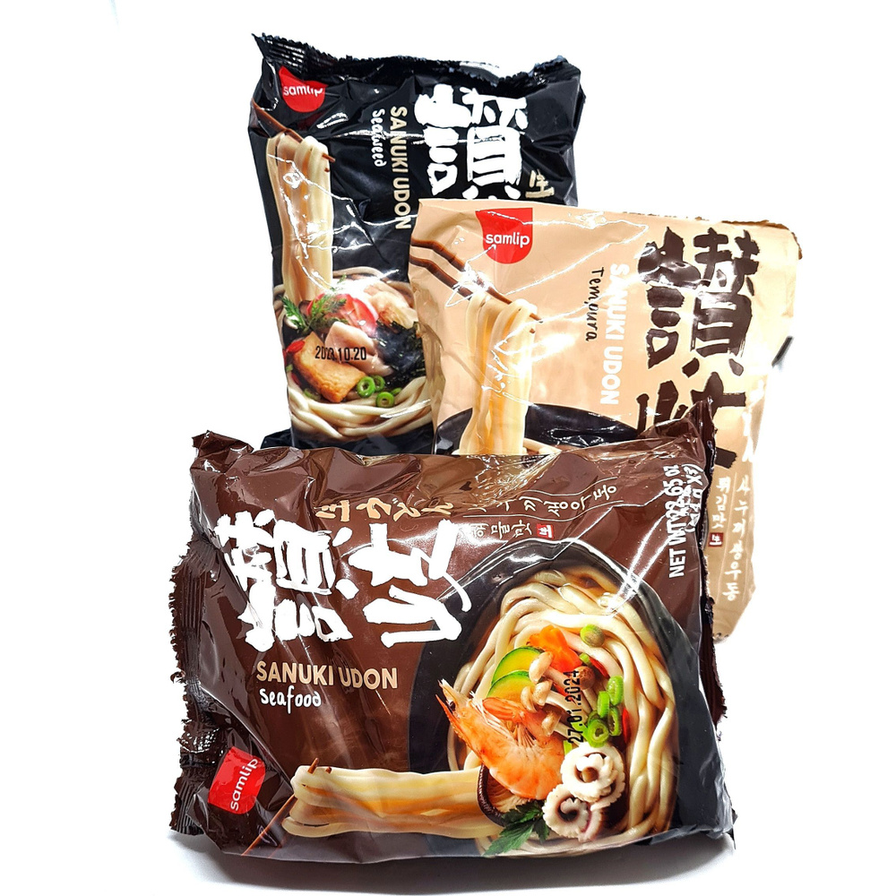 Samlip Sanuki Udon 3 вида (Tempura, Seawees, Seafood) - удон, толстая ...