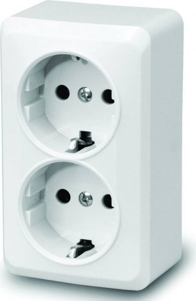 Розетка силовая штепсельная Makel / Макел Менекше IP20, белая 2-местная с заземляющими ...