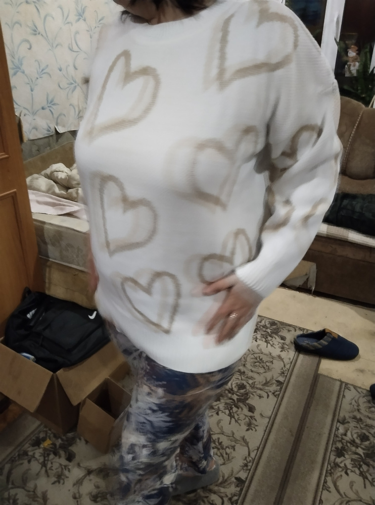 Свитер Женский BESTAMIN белый, розовый Шерсть, Акрил, размер 48, 52 Без ...